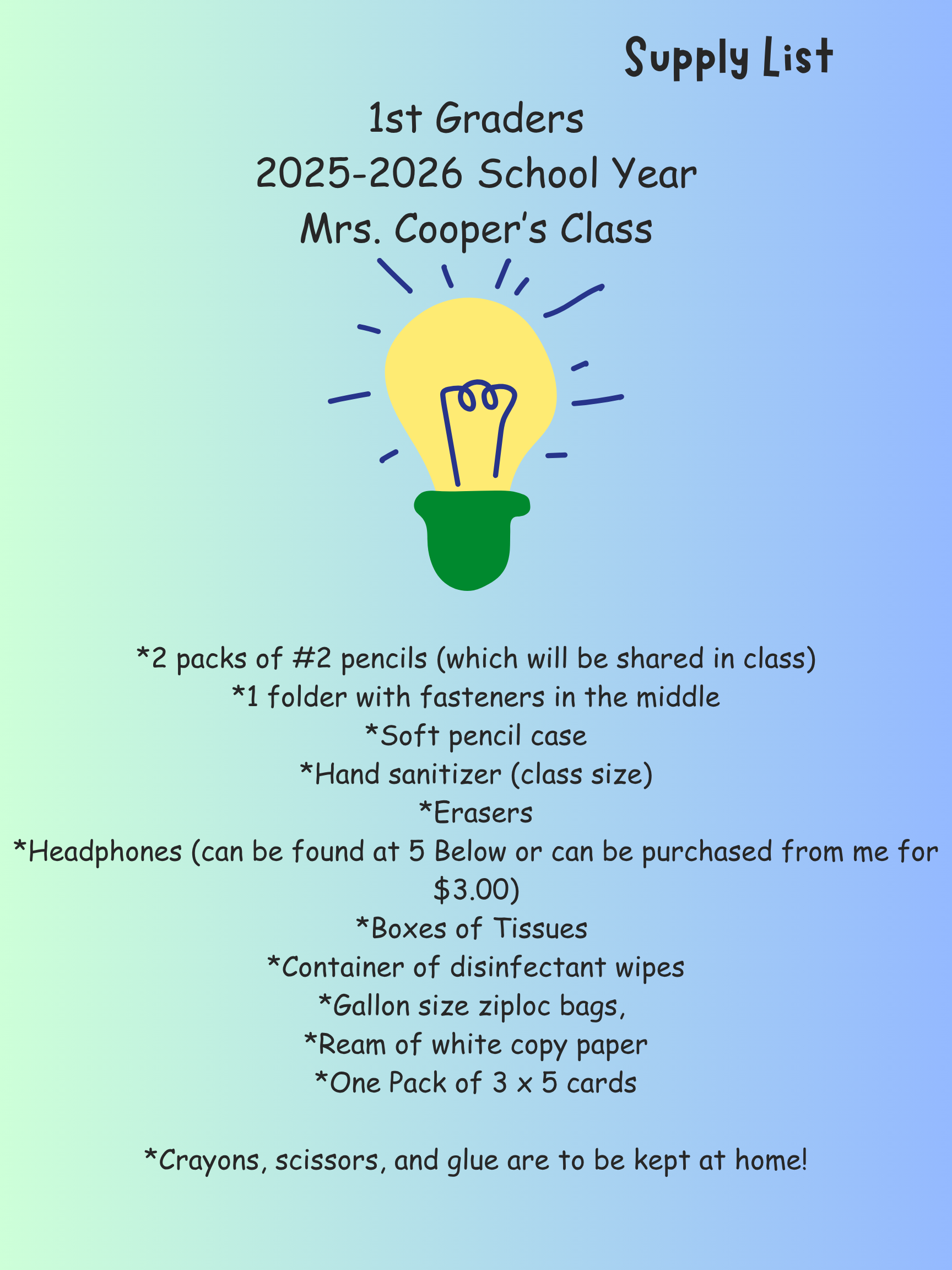 2025-2026 Student Supply List - Martha Washington Academics Plus School